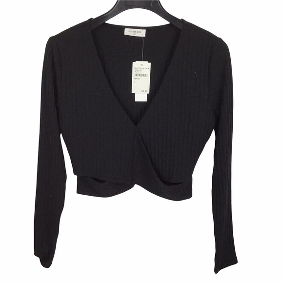 Sophie Rue | Tops | Sophie Rue Womens Black Long Sleeve Ribbed Surplice ...